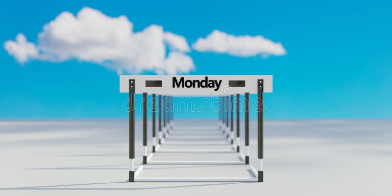 Monday Problems To Overcome. Week Day Name on Hurdle, Blue Cloudy Sky ...