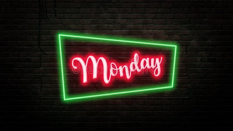 Monday Sign Emblem in Neon Style on Brick Wall Background Stock ...