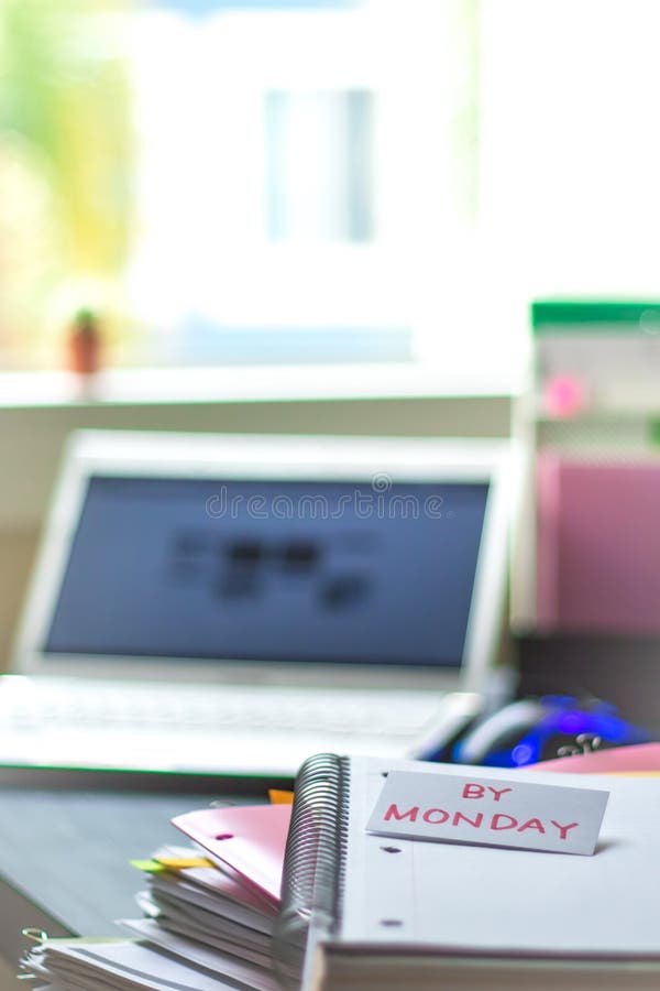 By Monday; Stack of Documents and Laptop at Working Desk. Stock Image ...