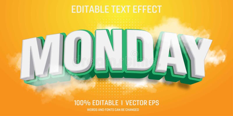Editable Monday Vector 3d Text Effect with Modern Style Design Stock ...