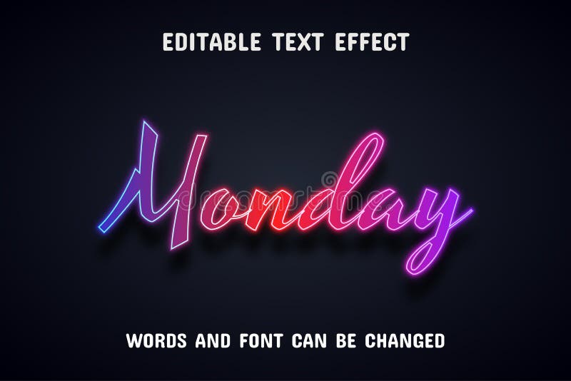 Monday Text, Neon Text Effect Stock Vector - Illustration of logo, line ...