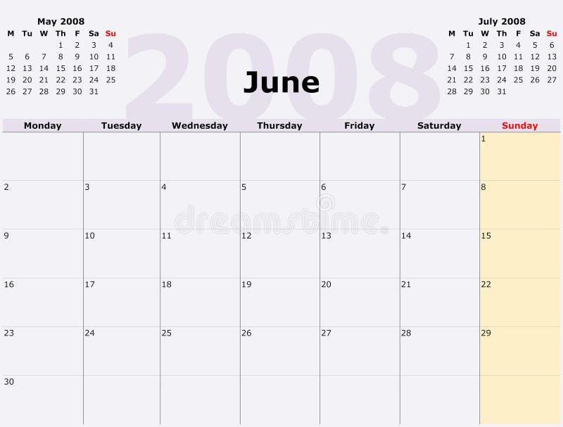 Monday To Sunday Monthly Calen Stock Illustration - Illustration of ...