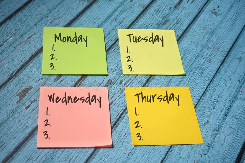 Monday Tuesday Wednesday and Thursday Checklist or To Do List Stock ...