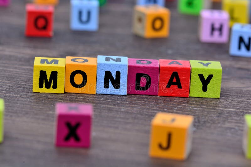 Monday Word Built with White Cubes and Black Letters on White ...