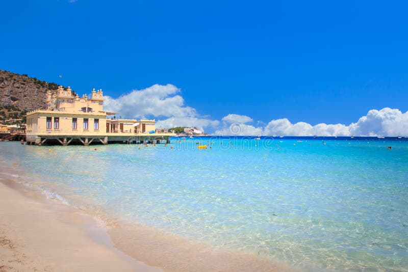 Mondello beach stock image. Image of coastline, italy - 87438541