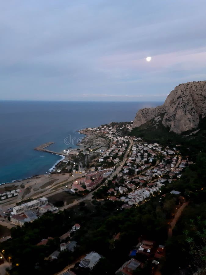Mondello, Sicily, Addaura Area at Sunset Stock Image - Image of coast ...