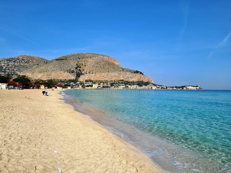 Mondello, Sicily, Panoramic View of the Beach Stock Photo - Image of ...