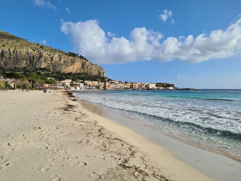 Mondello, Sicily, View of the Beach with a Beautiful Blue Sky Stock ...