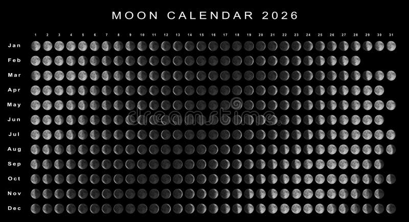 Mondkalender 2026 Nordhalbkugel Stock Abbildung - Illustration von ...