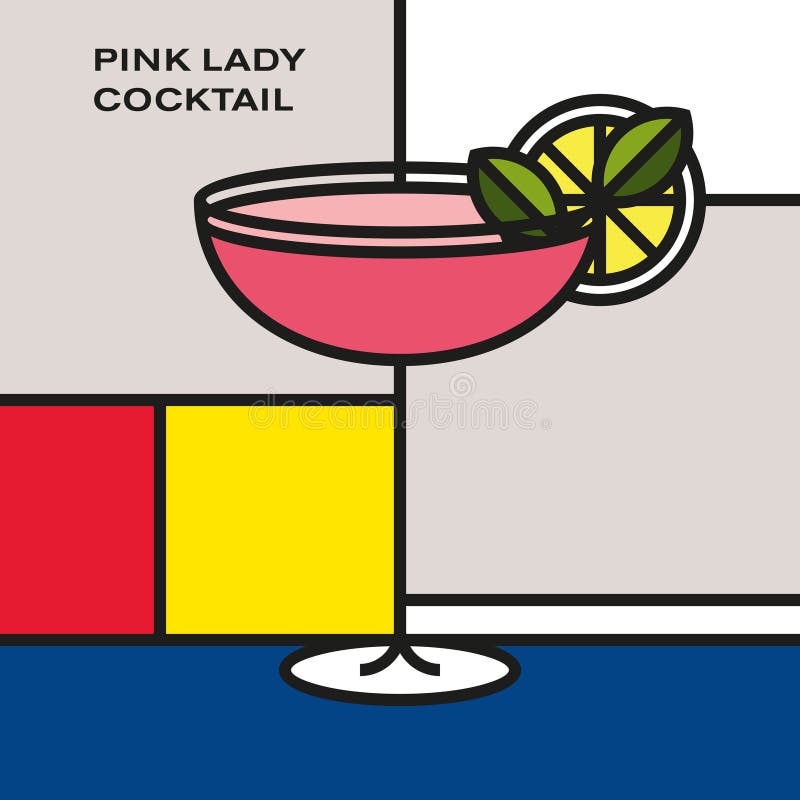 Pink Lady Cocktail in Cocktail Glass, Garnished with Lemon Slice and ...