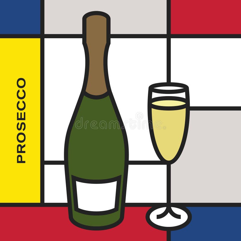Prosecco Bottle with Prosecco Glass. Modern Style Art with Rectangular ...