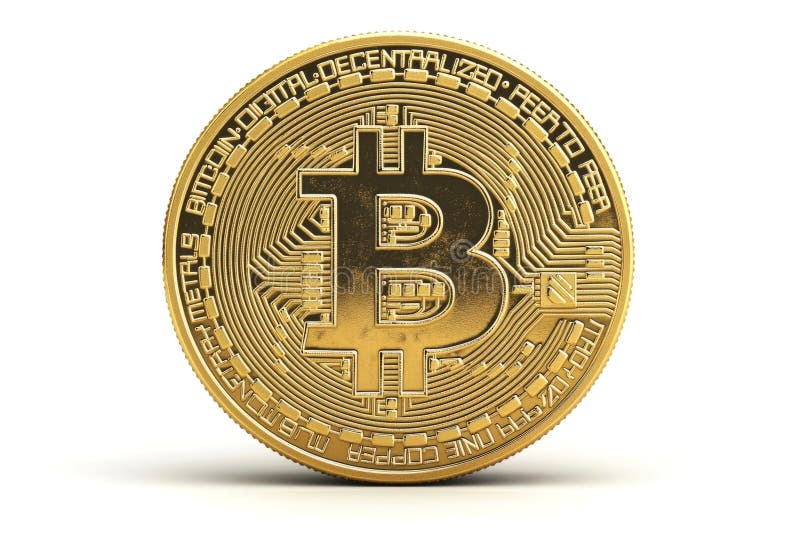 Moneda De Bitcoin De Oro Criptomoneda Colocada Sobre Fondo Blanco Que ...