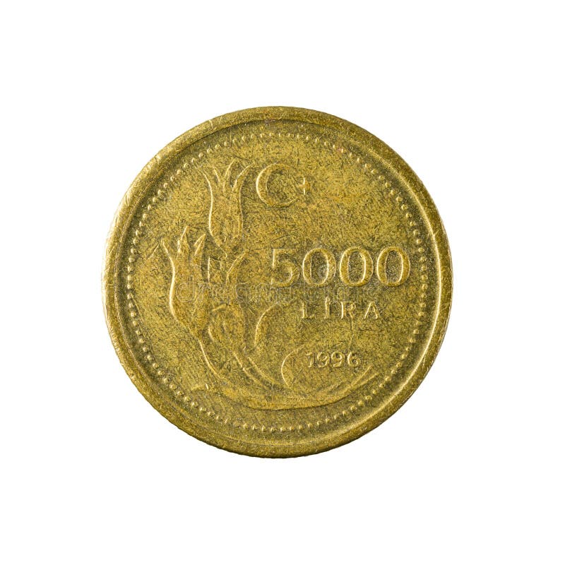 Moneda 1996 De La Lira Turca 5000 Aislada En El Fondo Blanco Imagen de ...