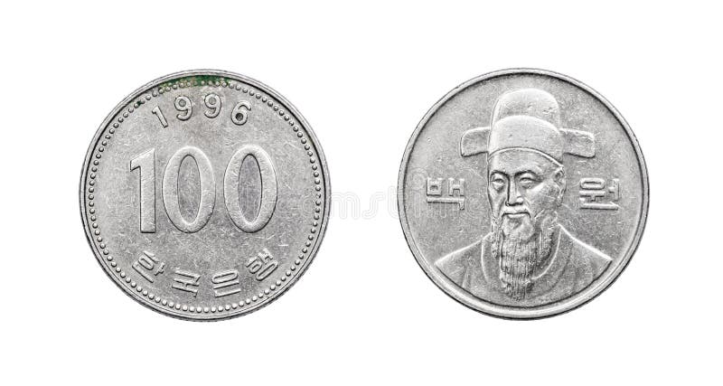 Moneda De 100 Won Krw. Corea Del Sur Imagen de archivo - Imagen de ...