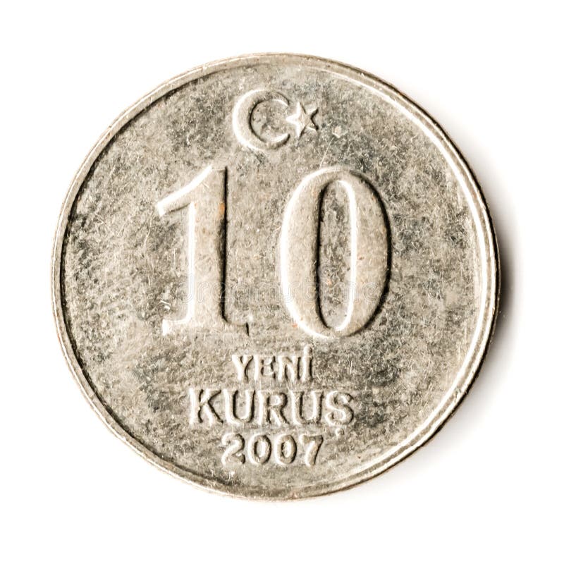 Moneda Turca Vieja En El Fondo Blanco, 10 Kurus, 2007 Foto de archivo ...