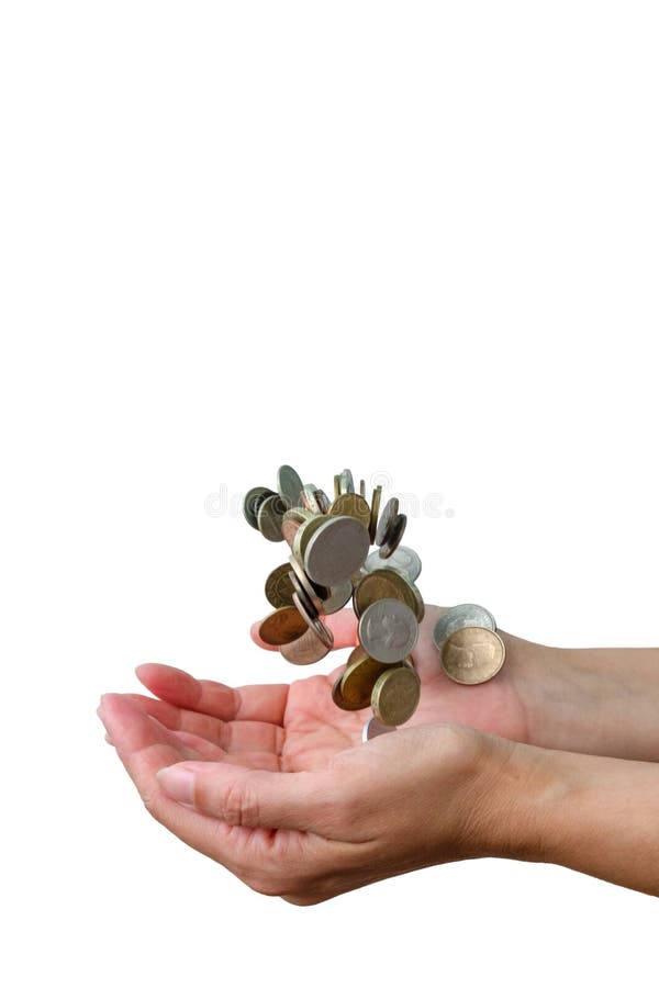Monedas Cayendo En La Palma De Una Mano Foto de archivo - Imagen de ...