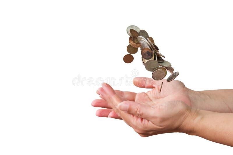 Monedas Cayendo En La Palma De Una Mano Foto de archivo - Imagen de ...