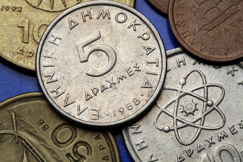 Moneda Del Griego De Cinco Dracmas Imagen de archivo - Imagen de ...