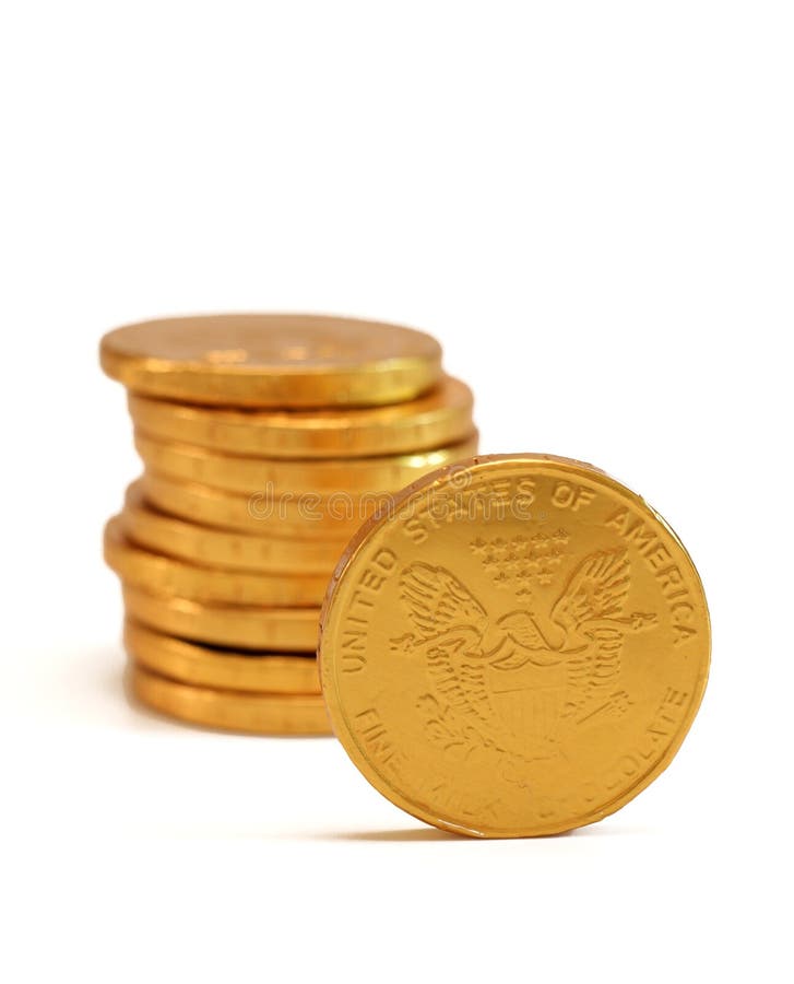 Monedas De Oro Del Chocolate Foto de archivo - Imagen de divisa, fondo ...