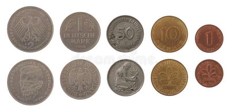 Monedas Del Marco Alemán Aisladas En Blanco Imagen de archivo - Imagen ...
