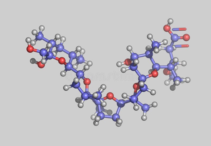 Monensin molecular model stock illustration. Illustration of colored ...