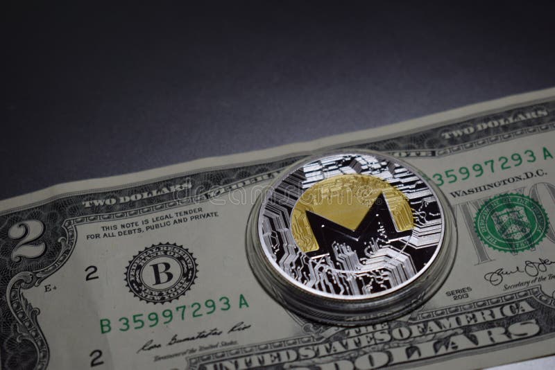 Monero Cryptocurrency Coin on Two Dollars Banknote Editorial Image ...