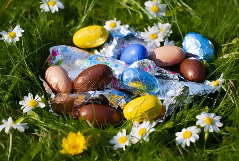 Monet-Inspired Easter Eggs and Chocolate in Grass Stock Illustration - Illustration of sweet ...