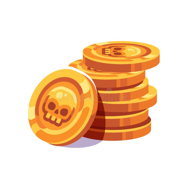 Cartone Animato a Forma Di Moneta in Pila Pirata Sulla Tabella ...