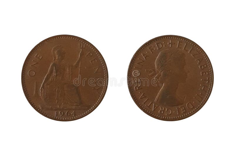 1 Penny 1964 Elizabeth II. United Kingdom Coin. Obverse Young Laureate ...