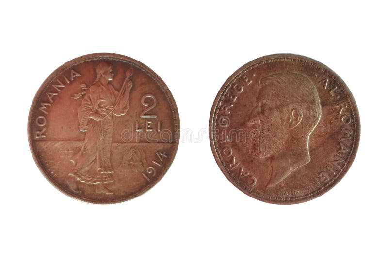 2 Lei 1914 Carol I. Coin of Romania. Obverse Bearded Head Left Stock ...