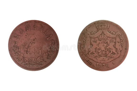 2 Lei 1876 Carol I. Coin of Romania. Obverse the Arms of Romania and ...