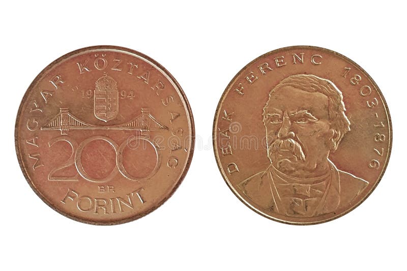 200 Forint 1994 National Bank. Coin of Hungary. Obverse Erzsebet Bridge ...