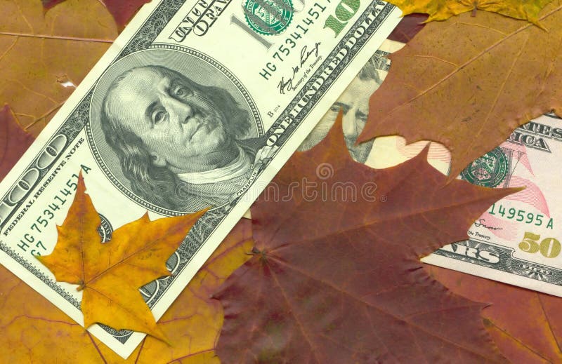 Scattered Dollar Bills Amongst Fallen Autumn Leaves Stock Image - Image ...