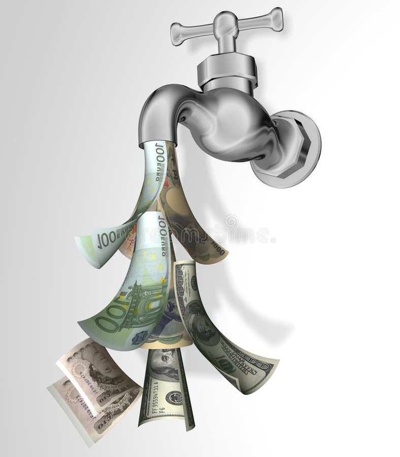 Faucet with Money Flowing Out Stock Illustration - Illustration of ...