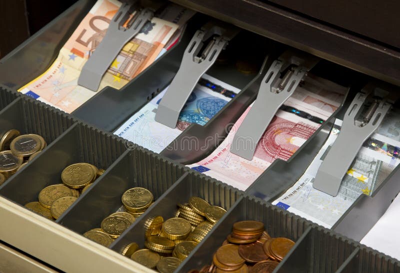 Cash Register-Till- with Euro Money Stock Image - Image of register ...