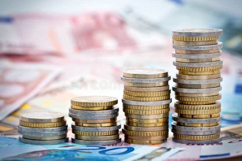 Stack of Euro coins stock image. Image of stacked, white - 13090295