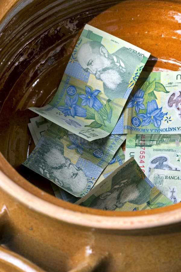 Romanian Money Bills in a Mug. Stock Photo - Image of coin, bank: 22410002