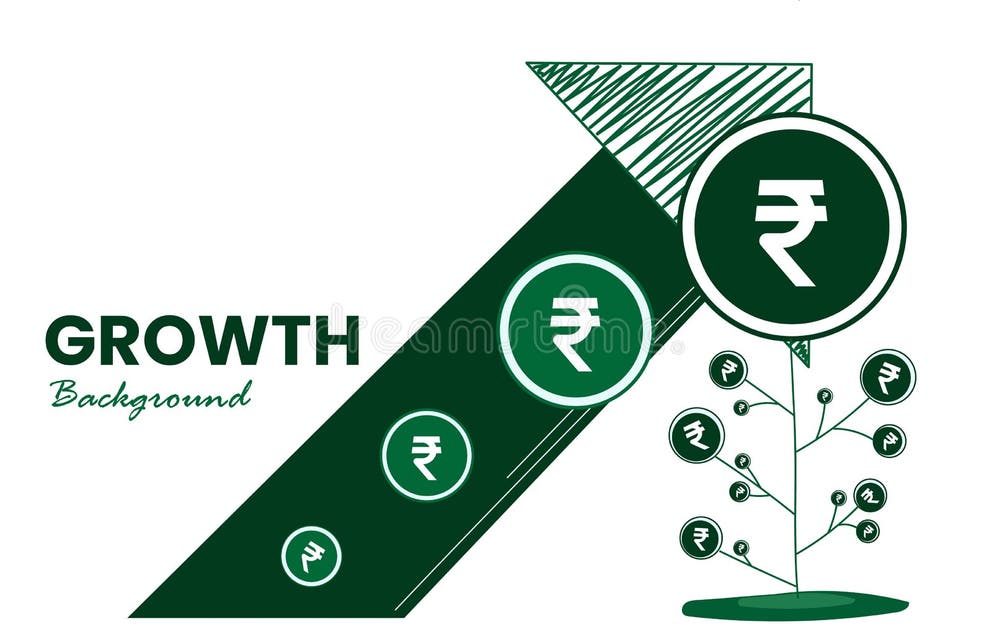 Money Growth Concept. Indian Rupee Growing on Plant with Growth Arrow ...