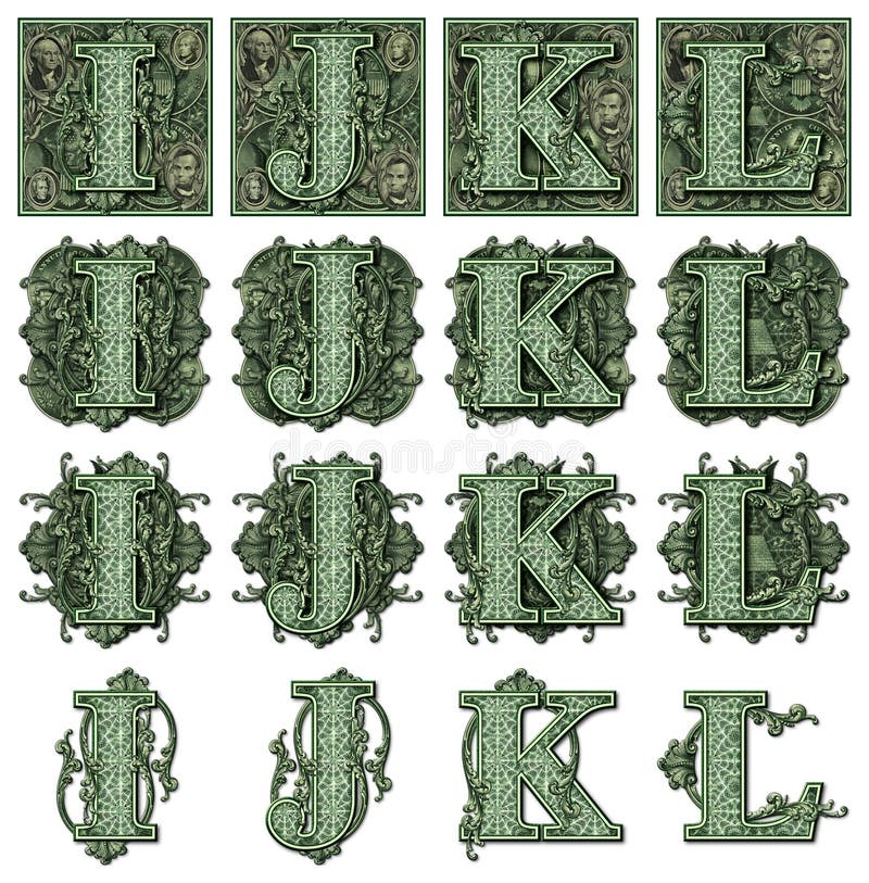 Money Alphabet I to L stock illustration. Illustration of letters ...