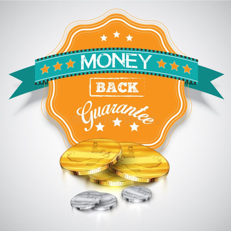 `Money Back Guarantee` Sticker with Realistic Coins, Vector Stock ...