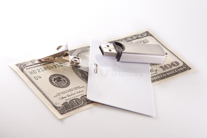 Money, Badge and USB Flash Drive Stock Photo - Image of pass, paper ...