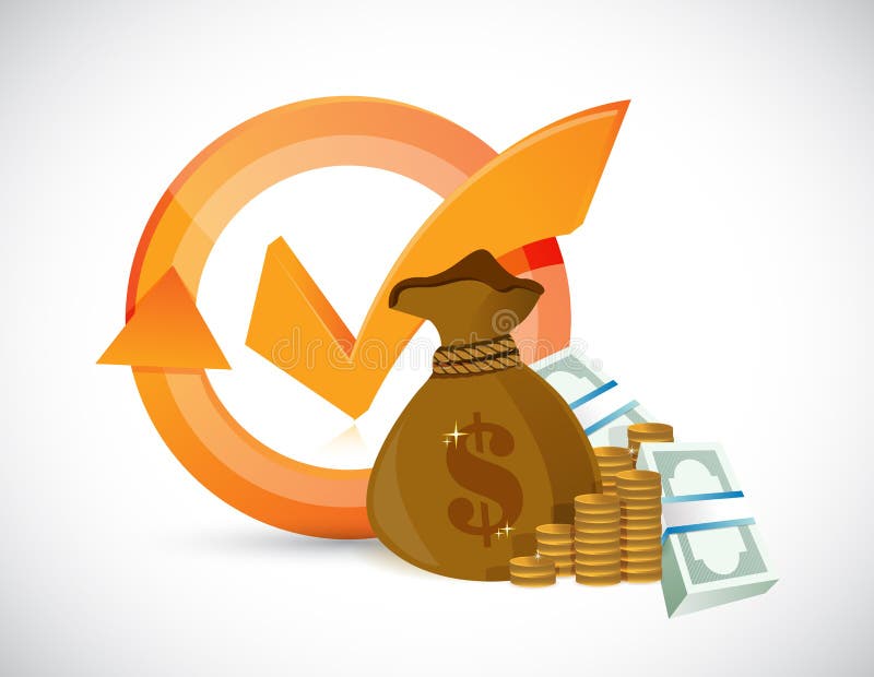 Money bag check mark cycle stock photo. Image of banknote - 50961252