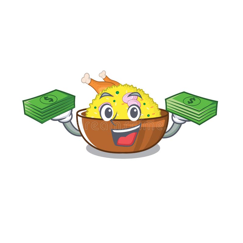 With Money Bag Chicken Biryani Isolated in the Mascot Stock Vector ...
