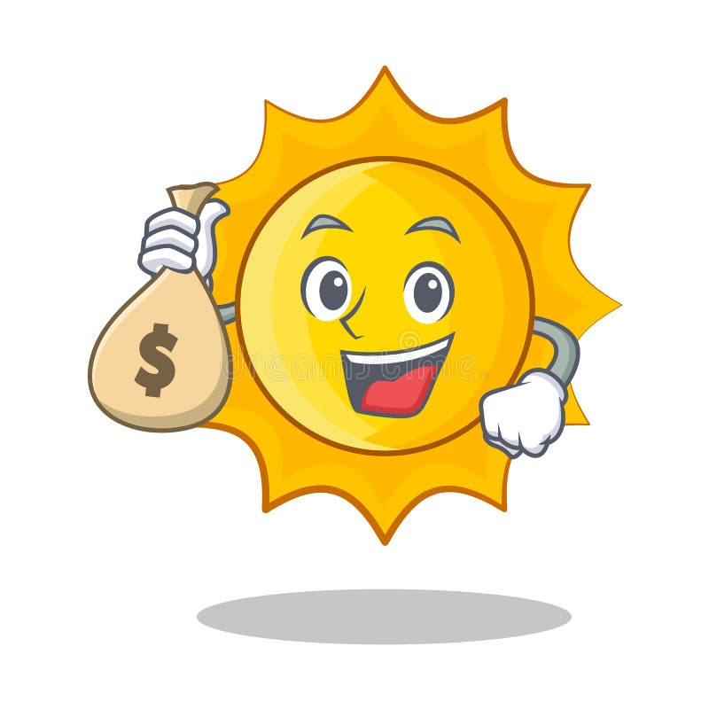 With Money Bag Cute Sun Character Cartoon Stock Vector - Illustration ...
