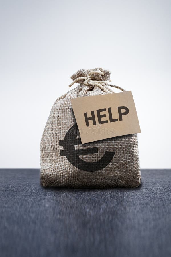 Money Bag with Euro Banknotes for Financial Help Stock Photo - Image of ...