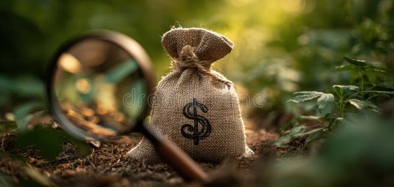 The Money Bag Hidden in Nature with a Magnifying Glass Exploring Wealth ...