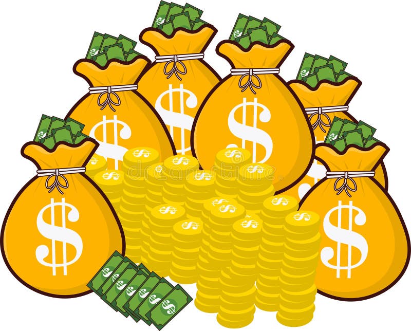 Money Bag with Many Coins Drawing Stock Vector - Illustration of ...