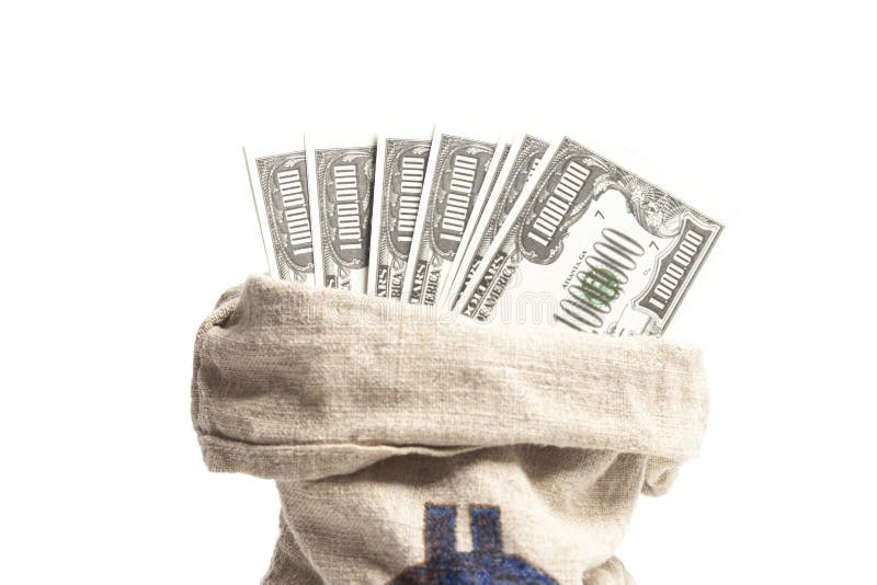 Money Bag with One Million Dollars Bills Isolated on White Stock Image ...