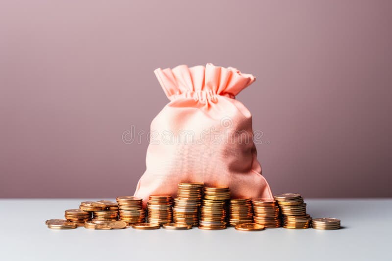 Money Bag Pink with Gold Coins Stock Illustration - Illustration of ...