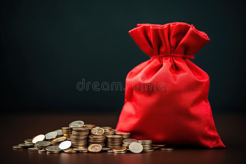 Money Bag Red with Gold Coins Stock Illustration - Illustration of ...